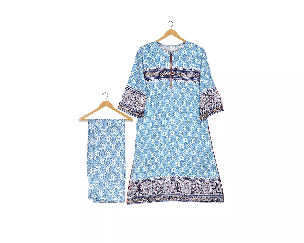 Light Blue Block Printed 2 Pcs-42 | ঢাকা, চট্টগ্রাম, কুমিল্লা ও সিলেটে ...