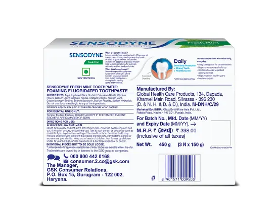 Shop Sensodyne Fresh Mint Toothpaste 150gm (Buy2 Get1 Free) at Shwapno ...